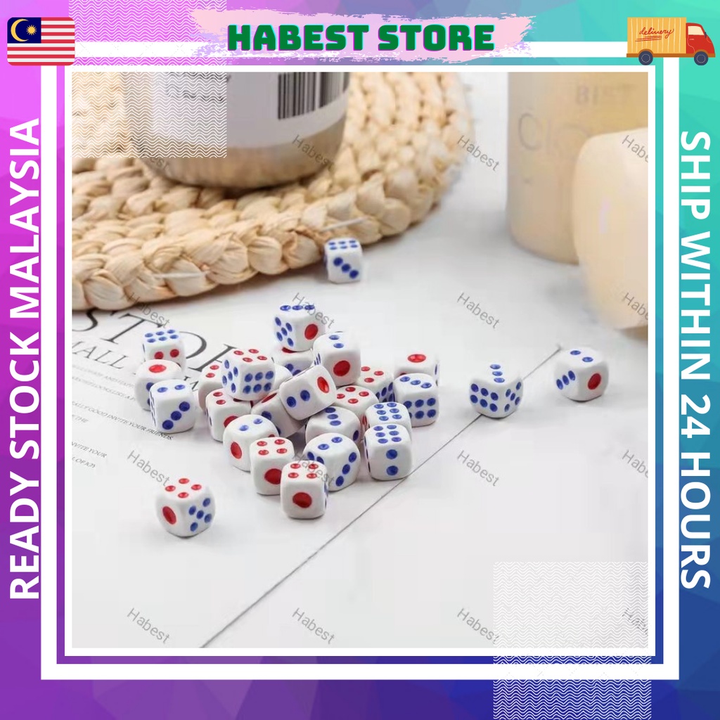 10mm 🎲 Six Sided Square Opaque 10mm Dice Portable Table Games / Dadu ...