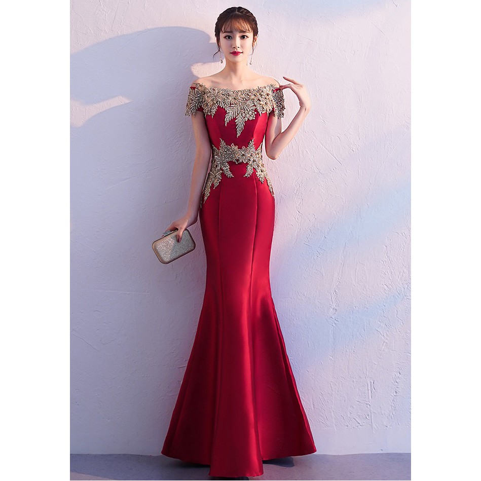 MERAH Party Dress 1911005 Red Sabrina Mermaid Party Dress Gown | Shopee ...