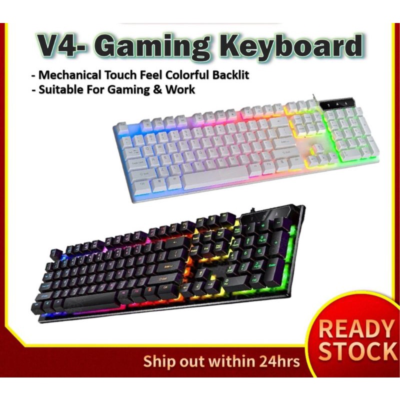 NERV V4 Manipulator Feel Gaming Keyboard Ultra-Slim Rainbow LED Backlit ...