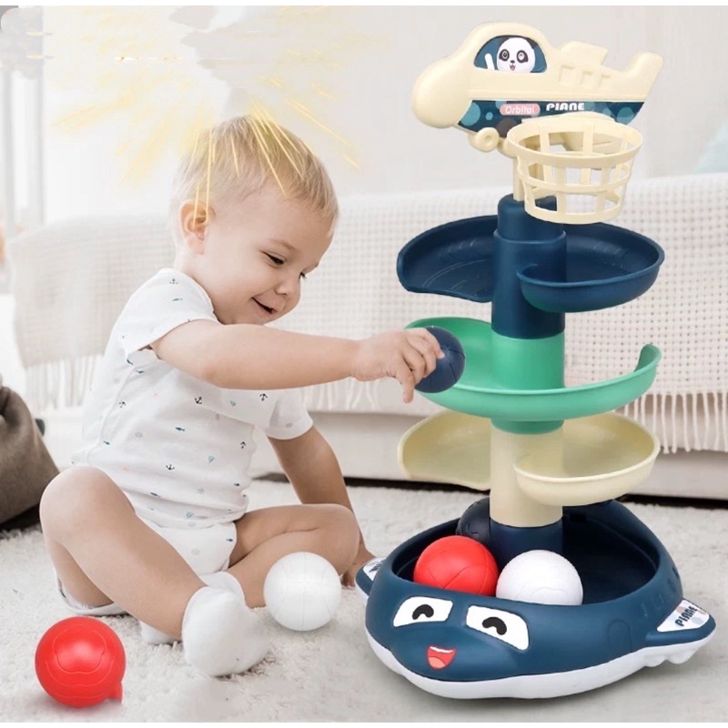 Kid montessori activity spinning balls tower toy | Shopee Malaysia