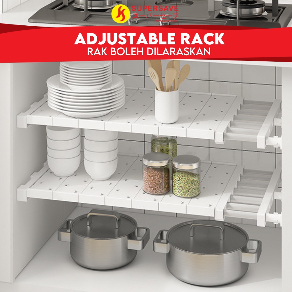 SUPERSAVE Adjustable Cabinet Shelf Kitchen Organiser Rack Telescopic ...