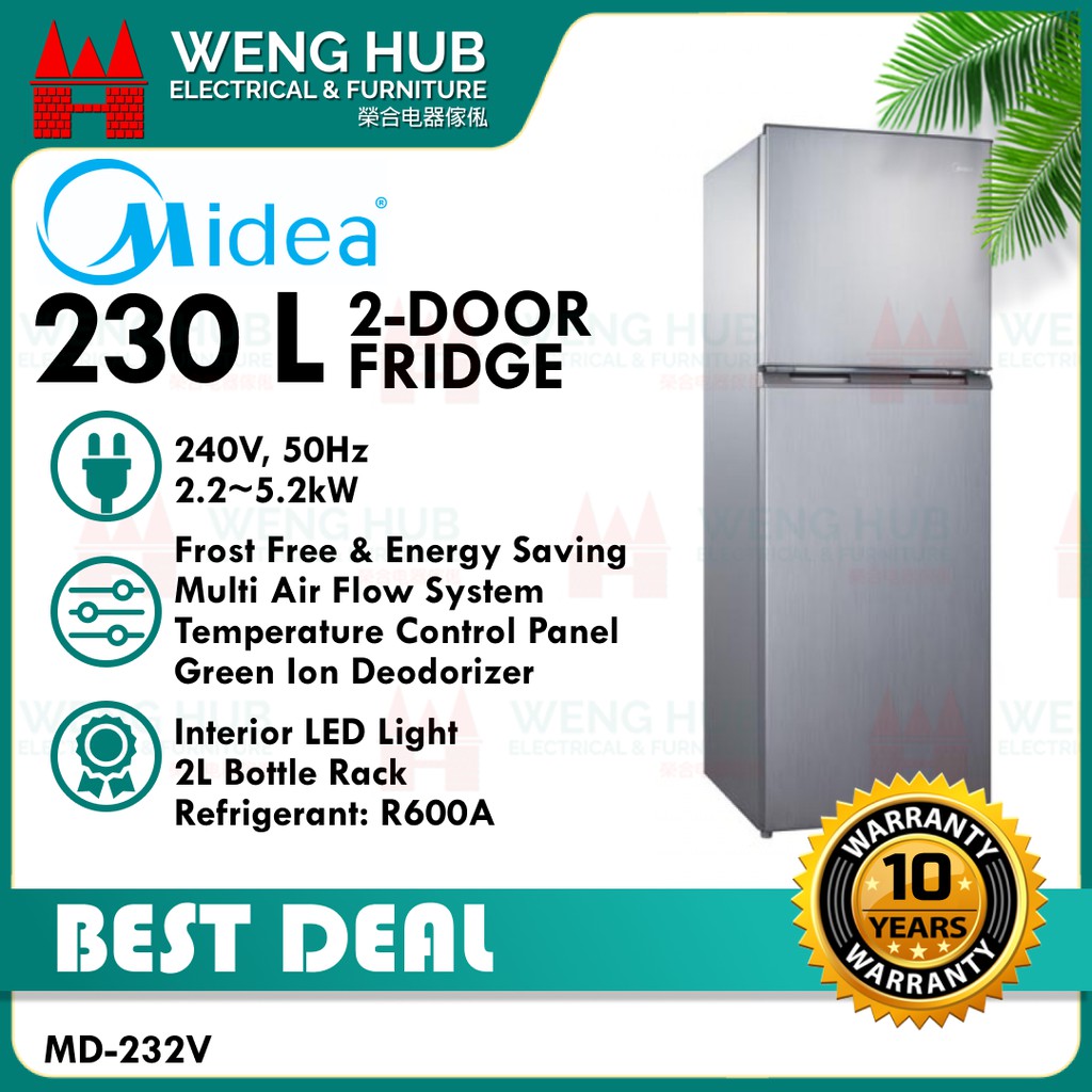 Midea 230L 2 Door Refrigerator Fridge MD 232V | Shopee Malaysia