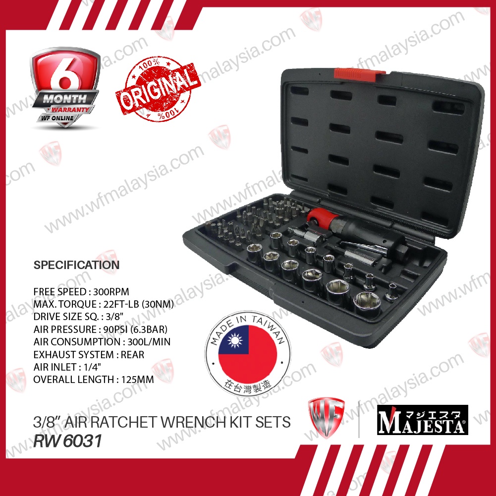 [CLEARANCE STOCK] MAJESTA RW6031 3/8" Air Ratchet Wrench Kit Sets ( 6 ...
