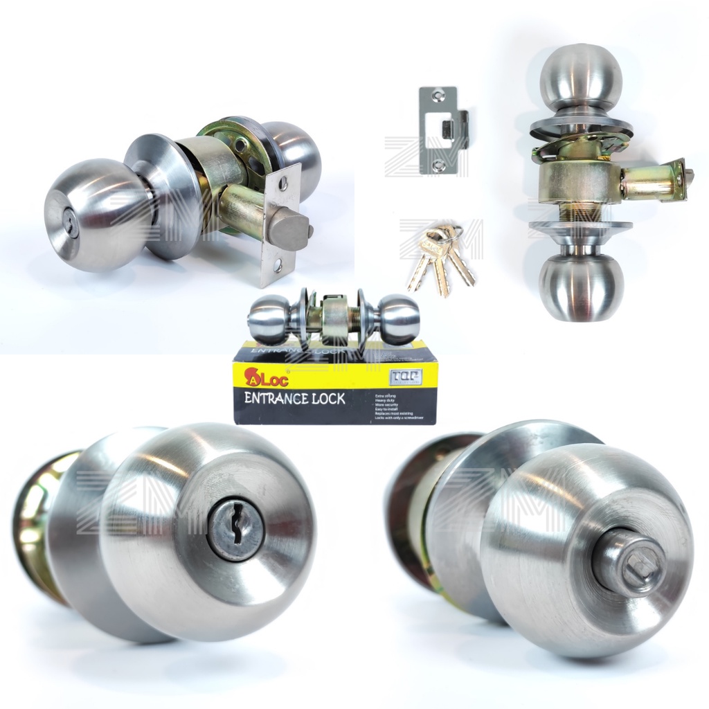 60MM ROCKEY / ALOC Cylindrical Door Lock Set with Keys Round Door Knob ...