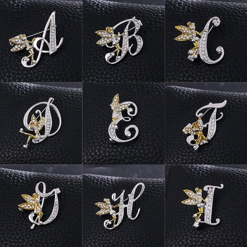 Letter brooch A-Z fashion gold rhinestone brooch 26 English letter ...
