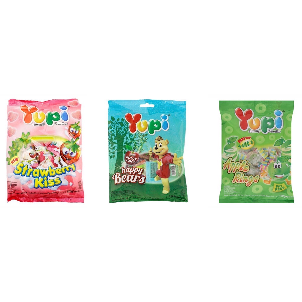 Yupi Happy Bear / Apple Ring / Strawberry Kiss 110gm (Pouch Bag ...