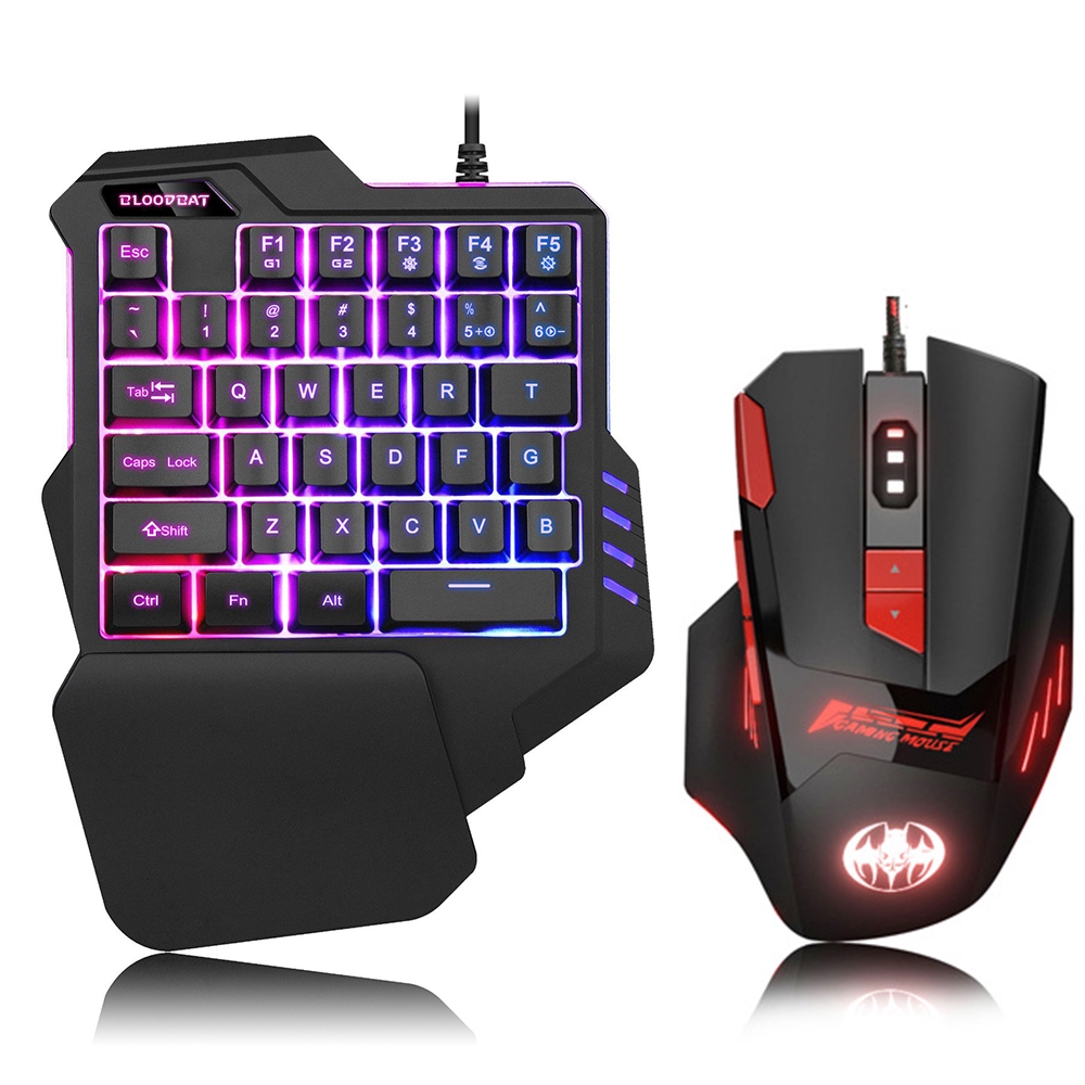 【FREESHIPPING】 One-Handed Game Keyboard Mouse Set RGB Backlit Portable ...