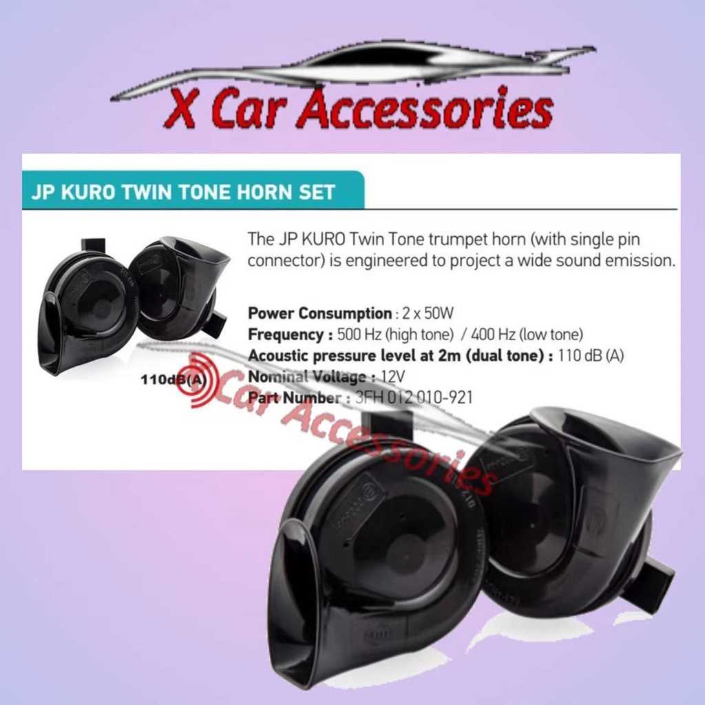 HELLA JP Kuro Twin Tone Horn Set with Single Pin Connector suitable for Toyota Daihatsu and ...