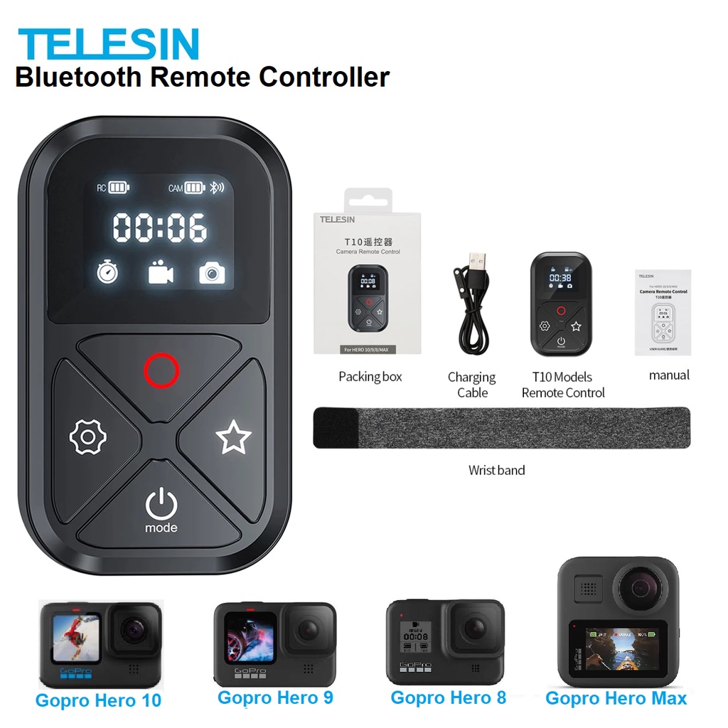 TELESIN T10 New 80m Bluetooth Remote Control For GOPRO10/9/8/MAX ...