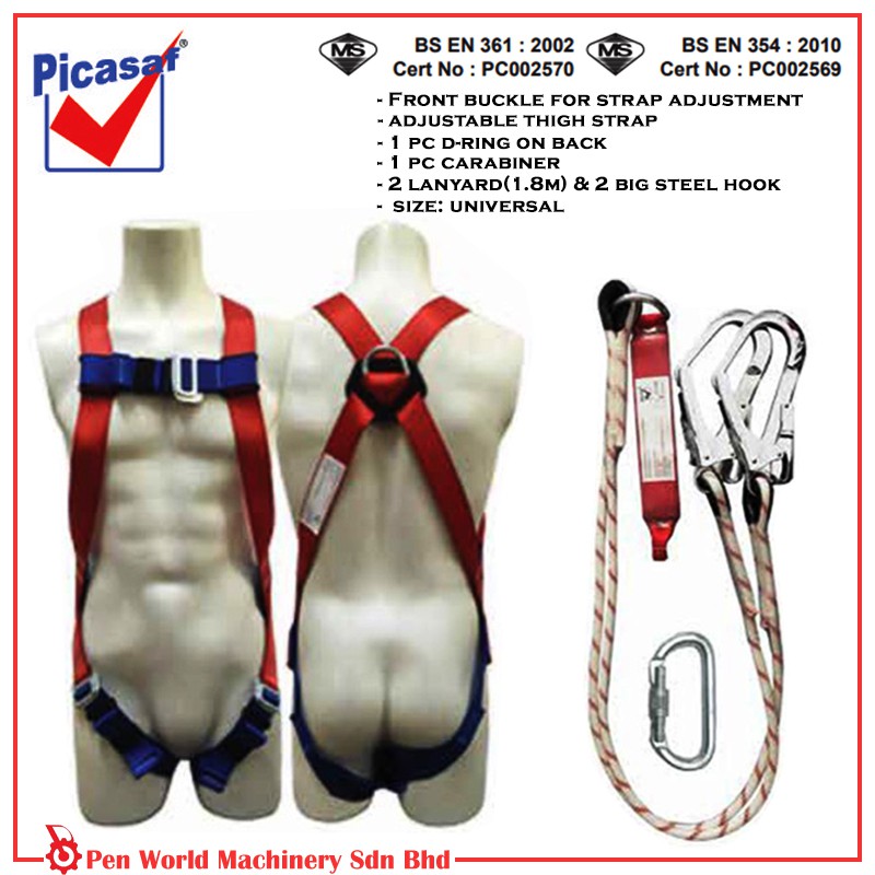 PICASAF 980215 FULL BODY SAFETY HARNESS / Double Lanyard with Shock Absorb, SIRIM | Shopee Malaysia