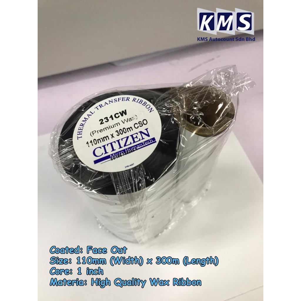 [1 roll] Citizen Wax Resin Ribbon 110x300m Premium Thermal Transfer ...