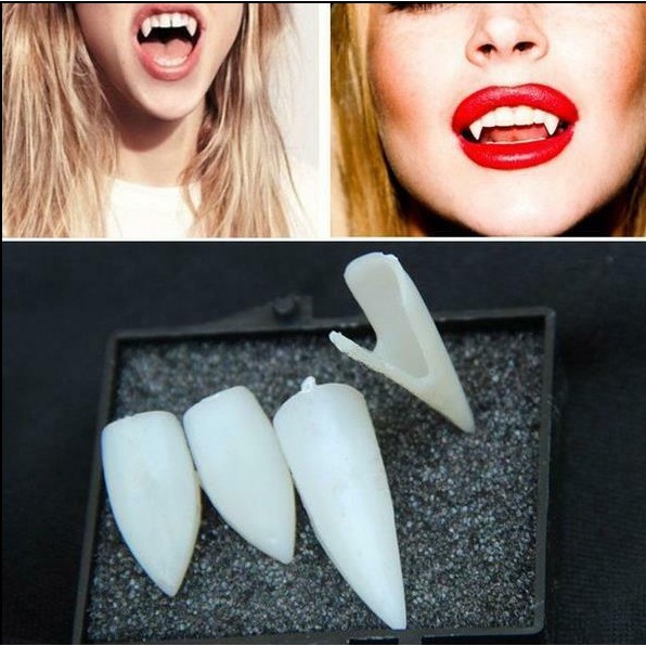 MSIA Ready Stock/ Vampire Zombie 4 PCs Fake Fangs with Blood Pill Teeth ...
