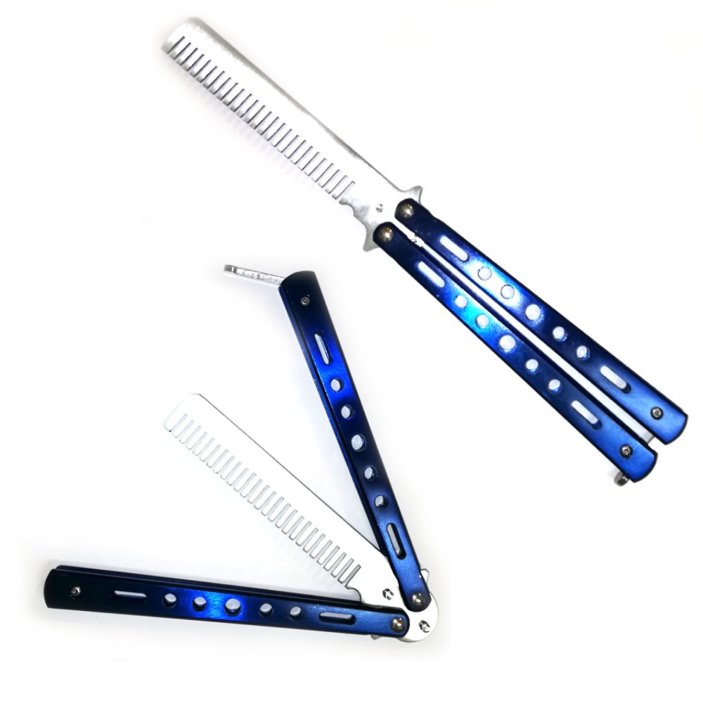 Blue Handle Butterfly Folding Comb training Practice Stainless Steel ...