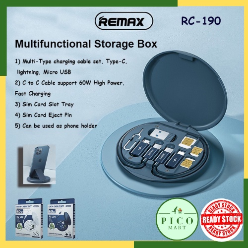 Remax RC-190 Multifunctional Storage Box | Multi-Type Charging Cable Set | Sim Card Slot Tray ...