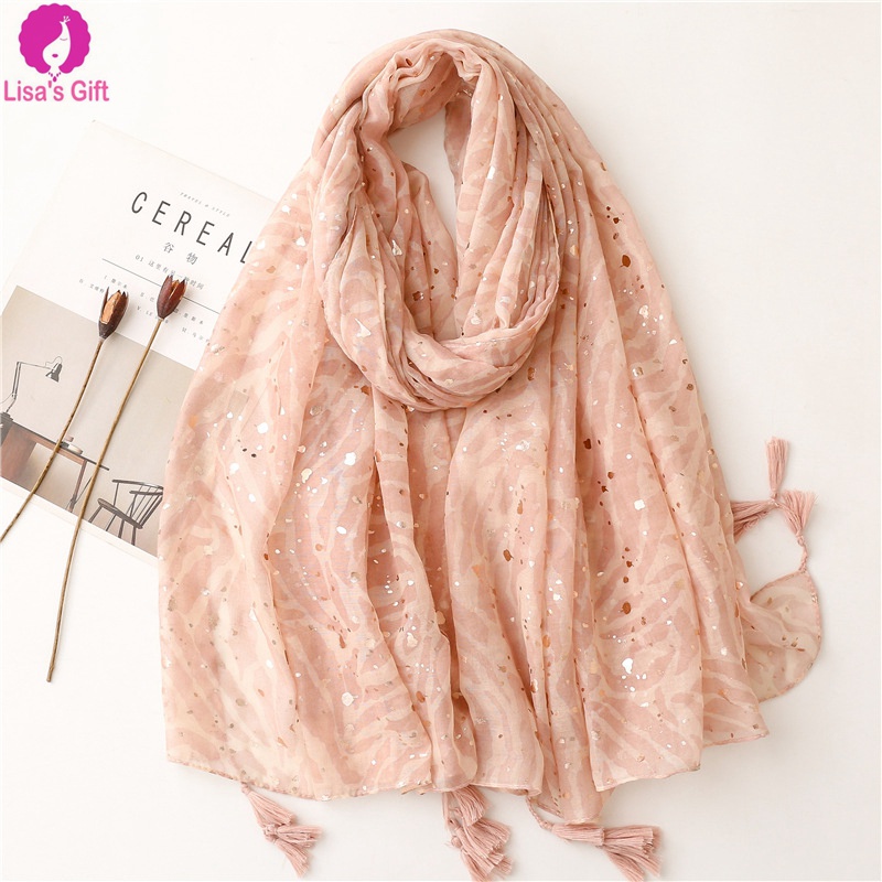 New Women fashion flowy cotton shawl foil abstract line printed wide ...