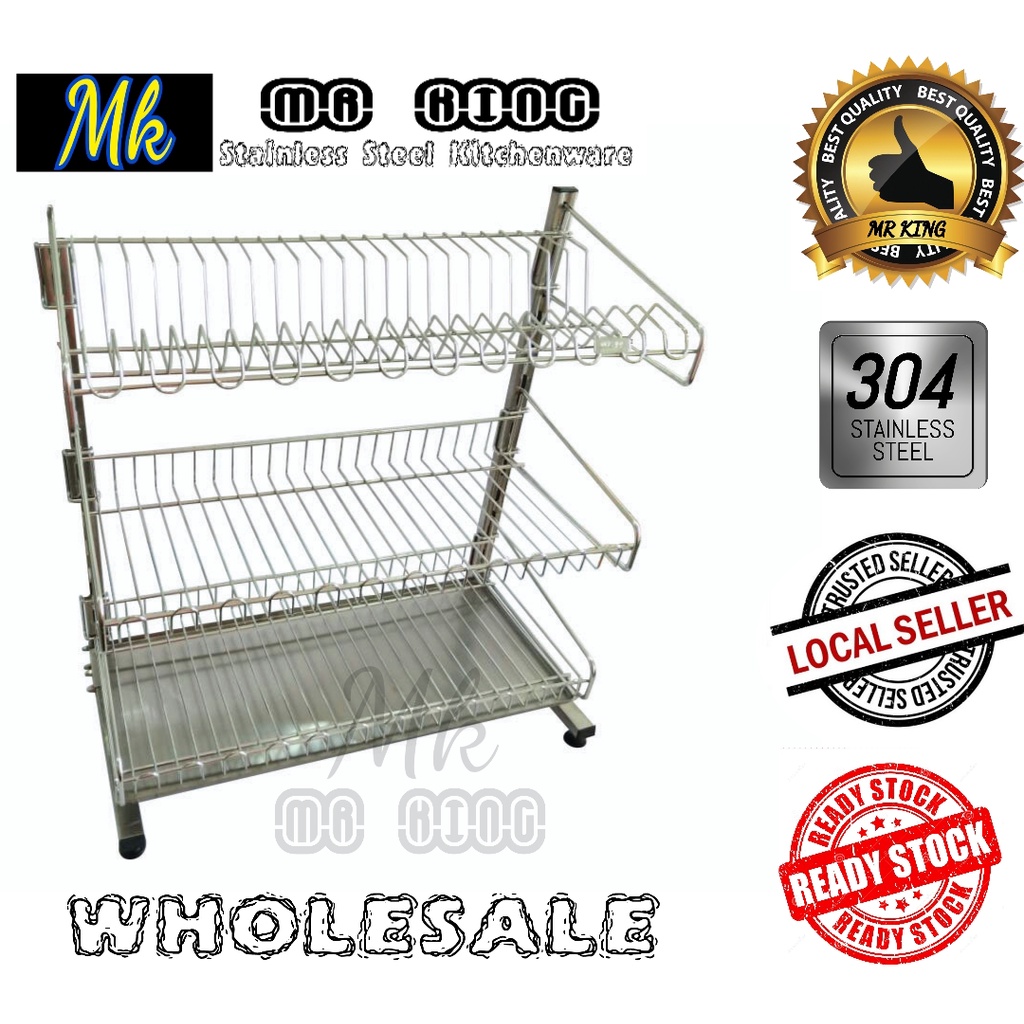SUS 304Kitchen Rack Stainless Steel Dish Rack 3 Layer Dish Drainer Rack ...