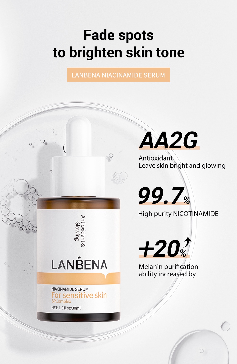 LANBENA Niacinamide Serum Whitening Moisturizing Firm skin Lighten fine ...
