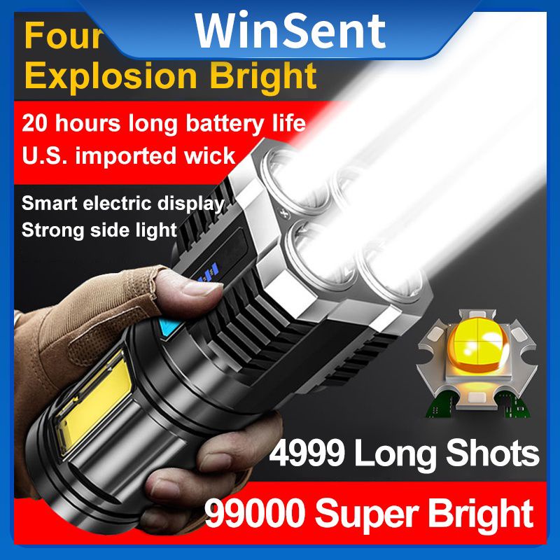 Super Bright USB Flashlight 4-Core 4 Modes Strong LED Light ...