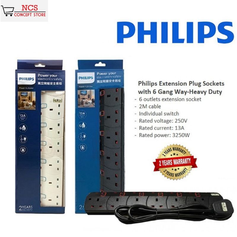 Philips 6/5/4/3 Gang Socket Individual Switch Extension Socket 2 Meter ...