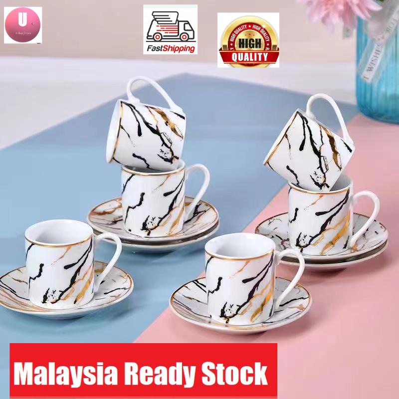 1407【Ready Stock Malaysia】12pcs SET Tea/Coffee 6cup+6plate modern set Tea time Coffee Time Set ...
