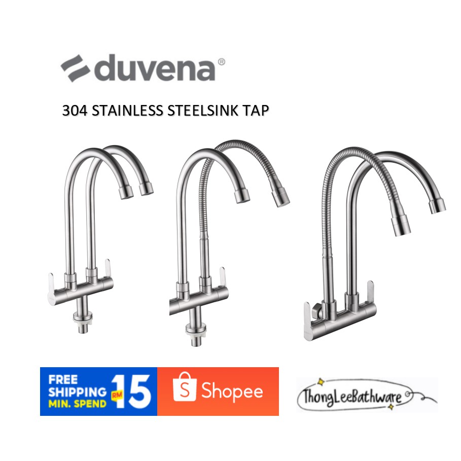 DUVENA Kitchen Double Spout Sink Tap/One Fixed One Flexi Spout/Two ...