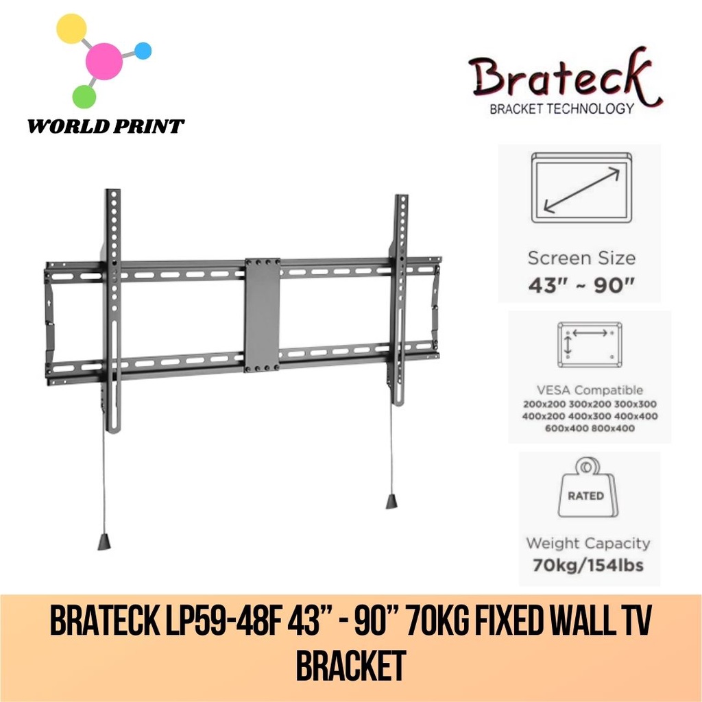 Brateck LP59-48F 43” - 90” 70KG Fixed Wall TV Bracket | Shopee Malaysia
