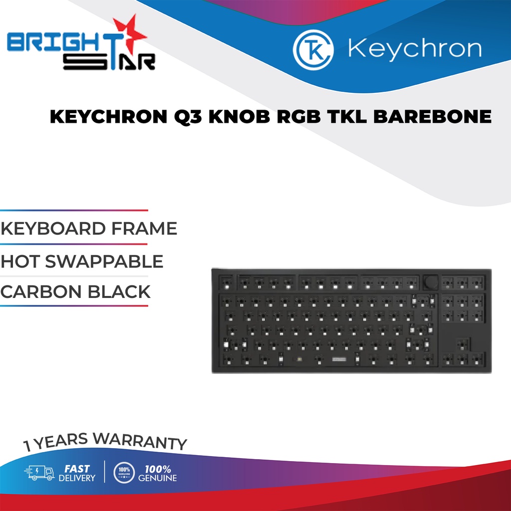 KEYCHRON Q3 Knob RGB TKL Barebone Hotswap Keyboard Frame - Black/Gey ...