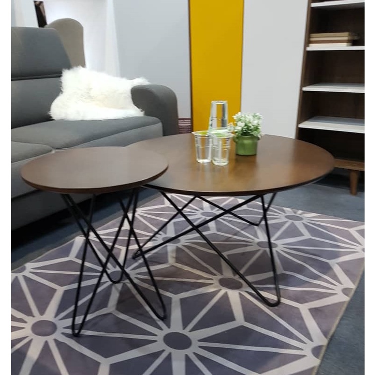 Coffee Table 80cm / Meja Kopi Solid Rubber Wood / Center Table Metal ...