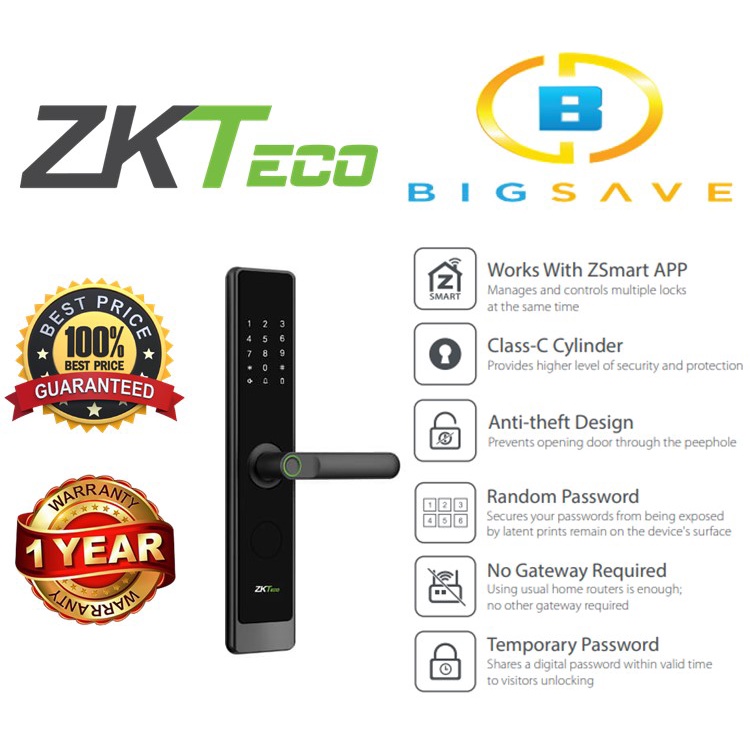 ZKTECO TL700W CHILDPROOFING FINGERPRINT SMART DOOR LOCK WITH A BUILT-IN ...
