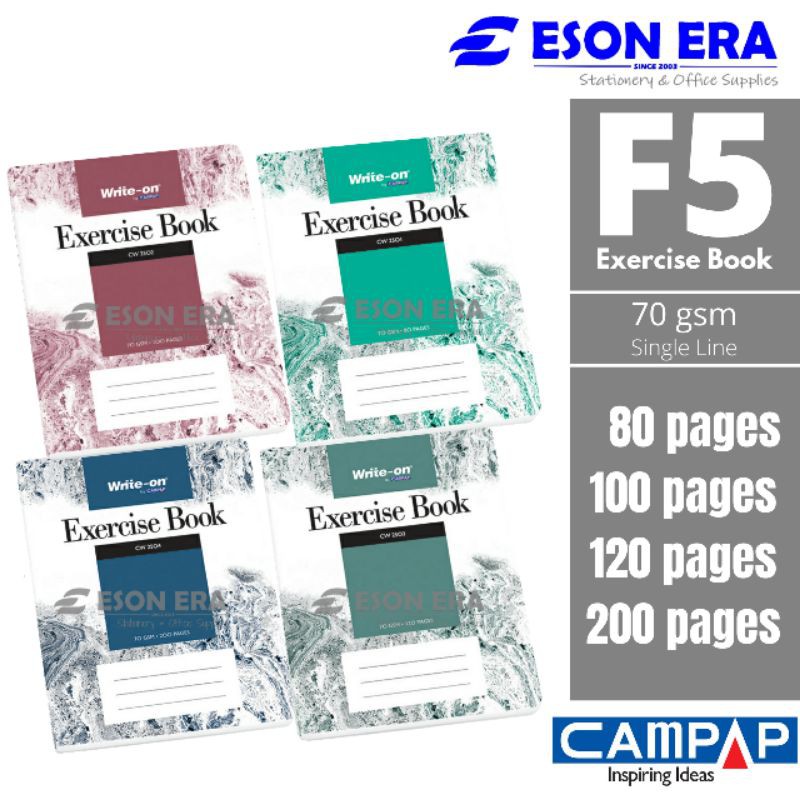 [F5] Campap Write-On F5 Exercise Book 70gsm 80P / 100P / 120P / 200P Writeon Buku Laithan ...
