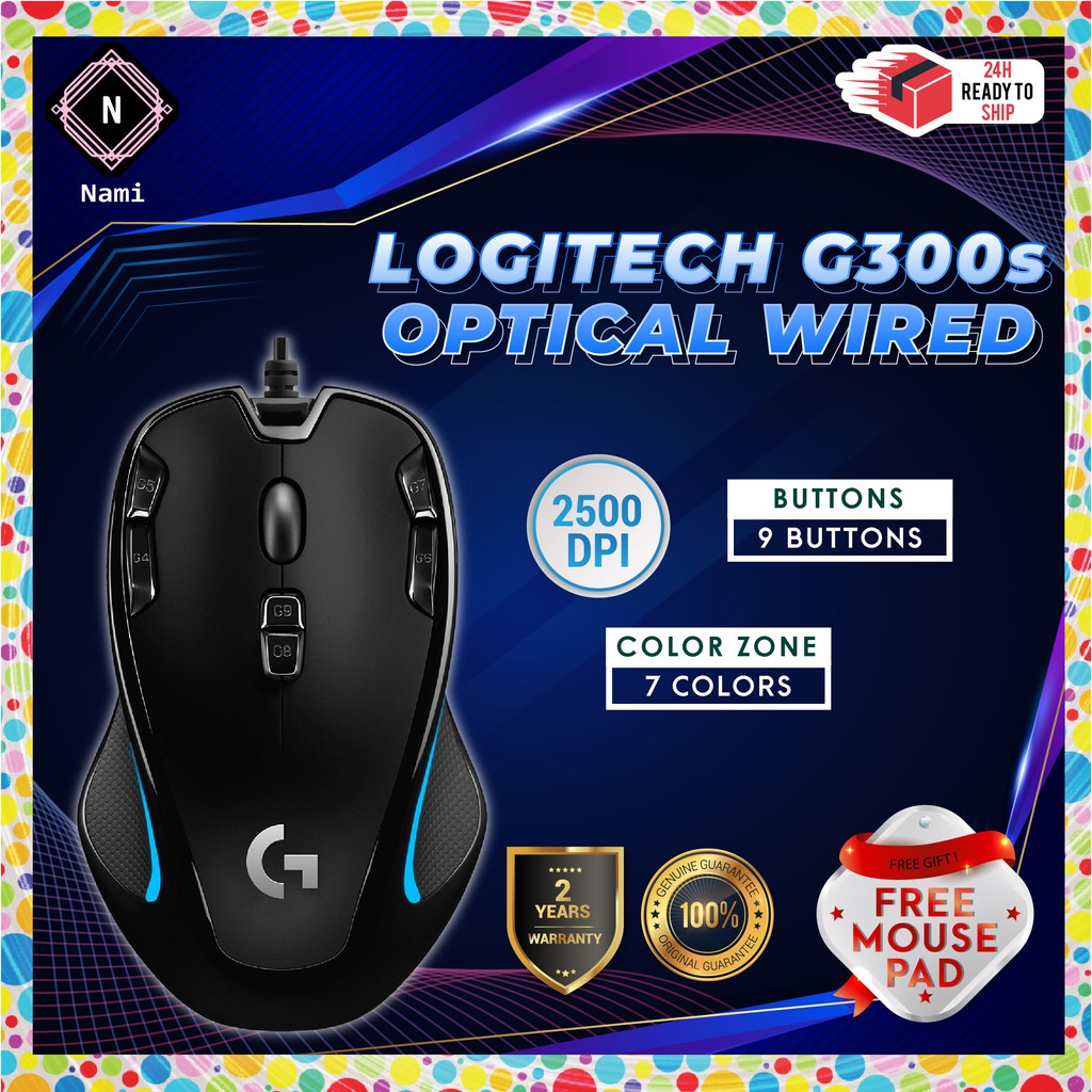 jIQ4 Logitech G300s Optical Wired Gaming Mouse 2500 dpi USB - Orignal (EXTRA Protection ...