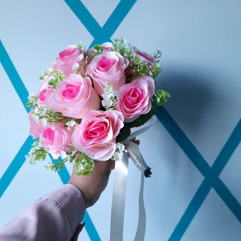 [Ready stock] Bunga Tangan Pengantin kipas murah| pink peach rose ...