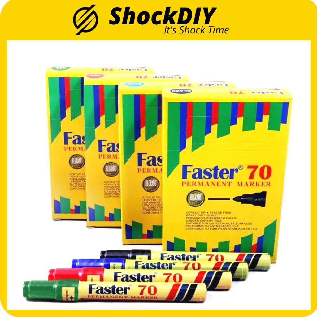 Faster 70 Permanent Marker Pen (Black / Blue / Red / Green) | Shopee ...