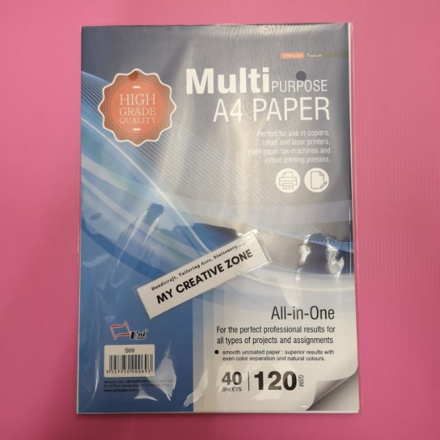 Multi Purpose A4 Paper / 120gsm / 40 sheets | Shopee Malaysia