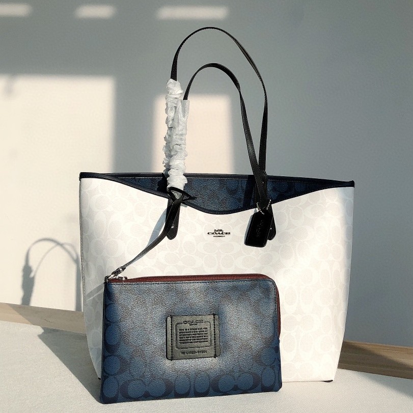 91381 COACH New Ladies White PVC Shoulder Double Shoulder Tote Bag ...