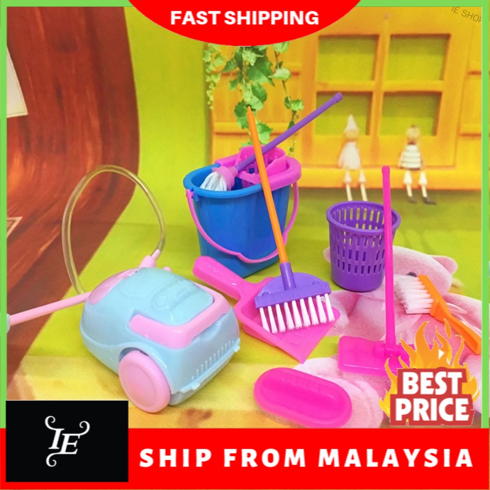 9Pcs Simulation Home Cleaning Tools Playset Mini Floor Broom Mop Dust ...