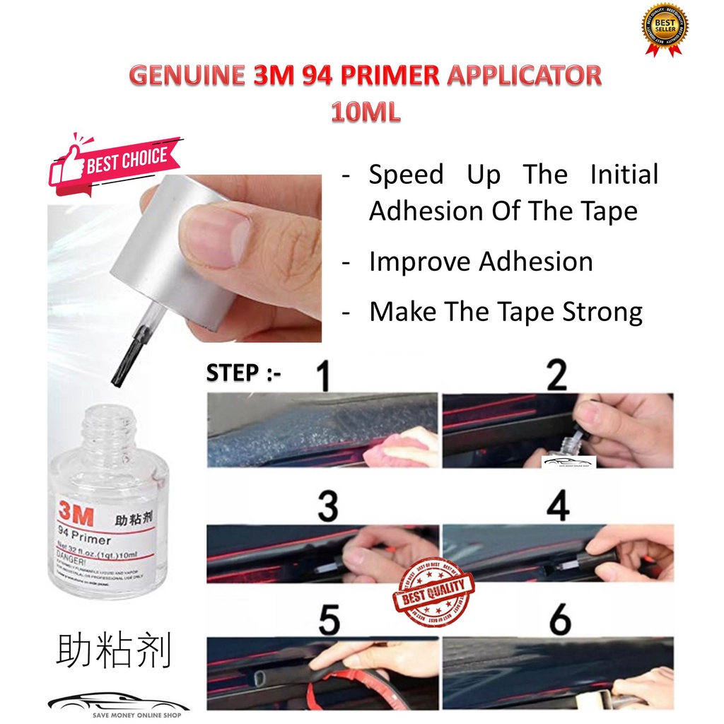Genuine 3M Double Side Tape Promoter 94 Primer Applicator 10ml | Shopee ...