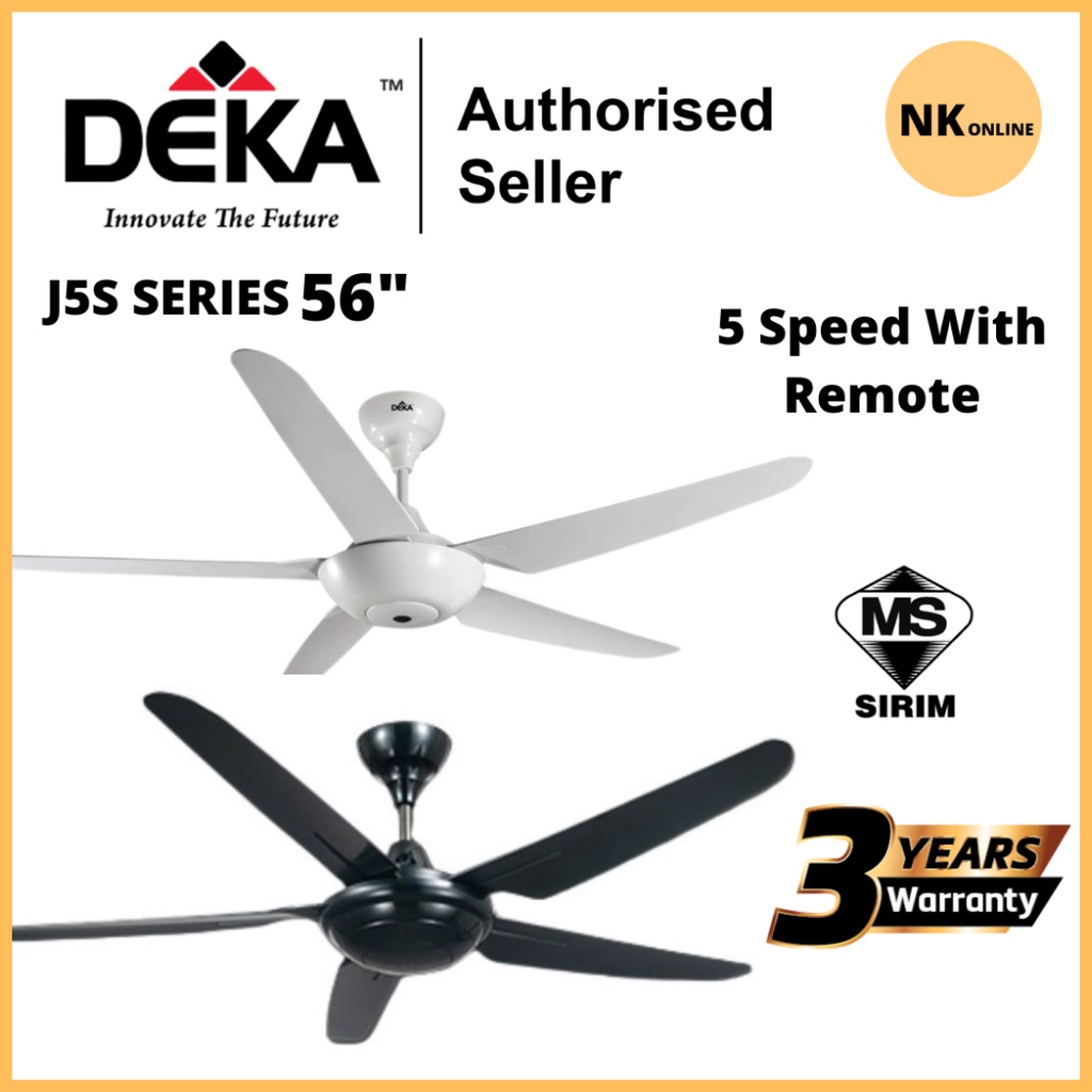 (Free Ship) DEKA J5S 5 Speed With Remote Control Ceiling Fan Black And ...
