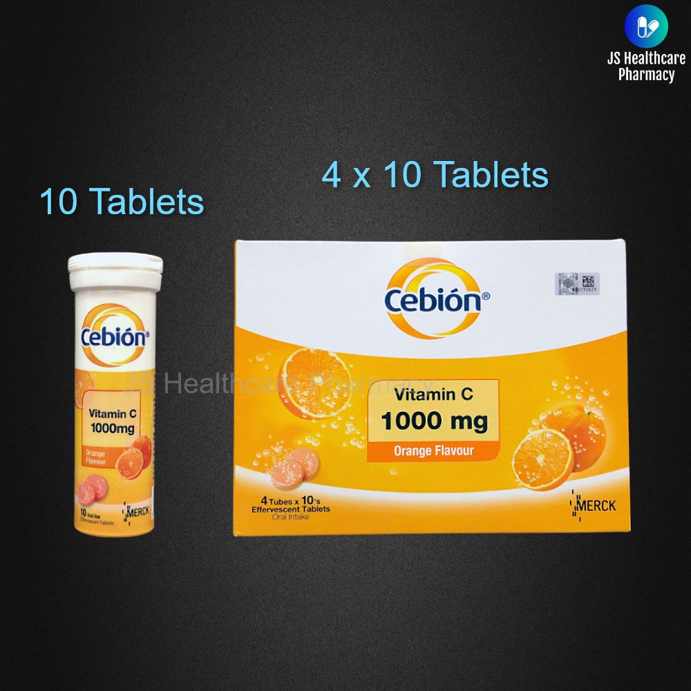 Cebion Vitamin C 1000mg Effervescent (Orange Flavour) - (10 tablets / 4 x 10 tablets) | Shopee ...