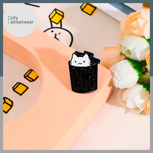 CARTOON Brooch Badge Enamel Pin | Cute | Cartoon | Dustbin Cat | Shopee ...
