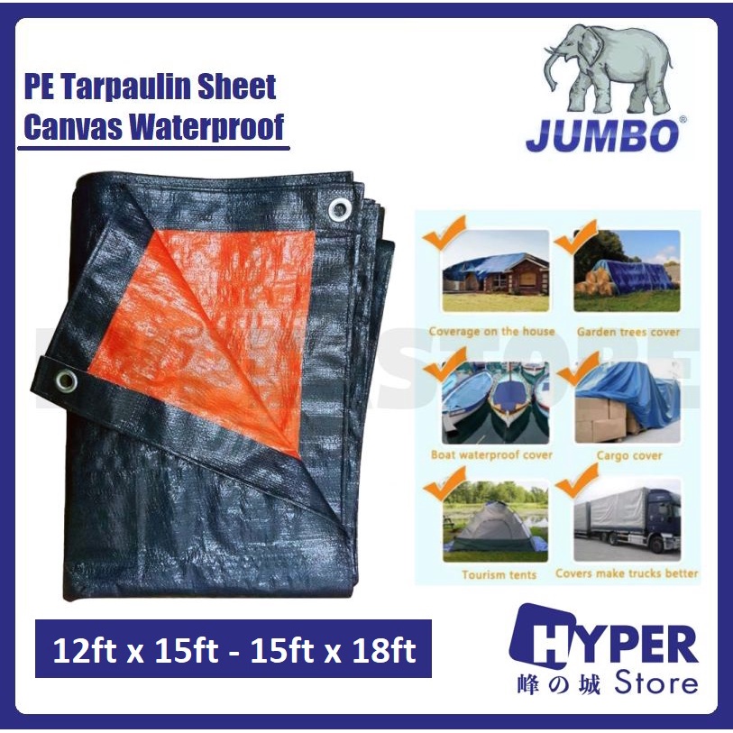 JUMBO ( 12' x 15' - 15' x 18' ) PE Tarpaulin Sheet Canvas Waterproof ...