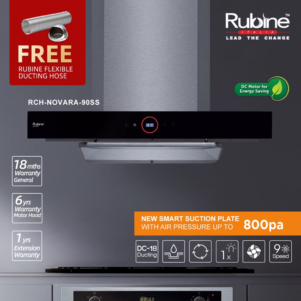KitchenZ Rubine Novara Chimney Hood (1500 m³/Hr) [Free Ducting Set] | Shopee Malaysia