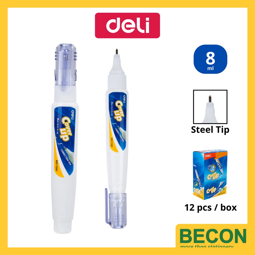 Deli E7287 Correction Pen Easy Uncapping Design 8ml Steel Tip | Shopee Malaysia