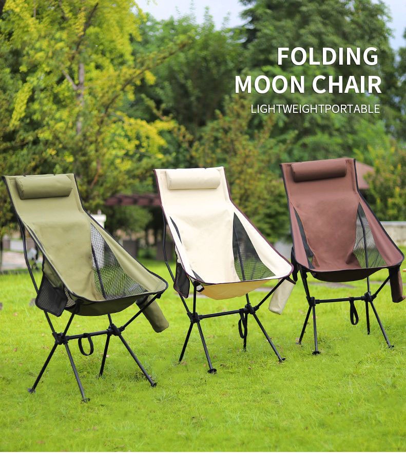 Camping Foldable Moon Chair High & Low Back Outdoor Folding Portable ...