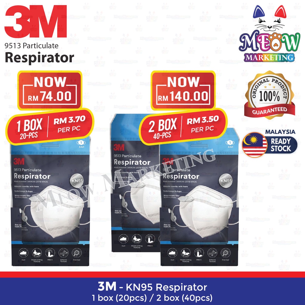 3M Respirator KN95 9513 Face Mask - 1 box (20pcs) / 2 box (40pcs ...