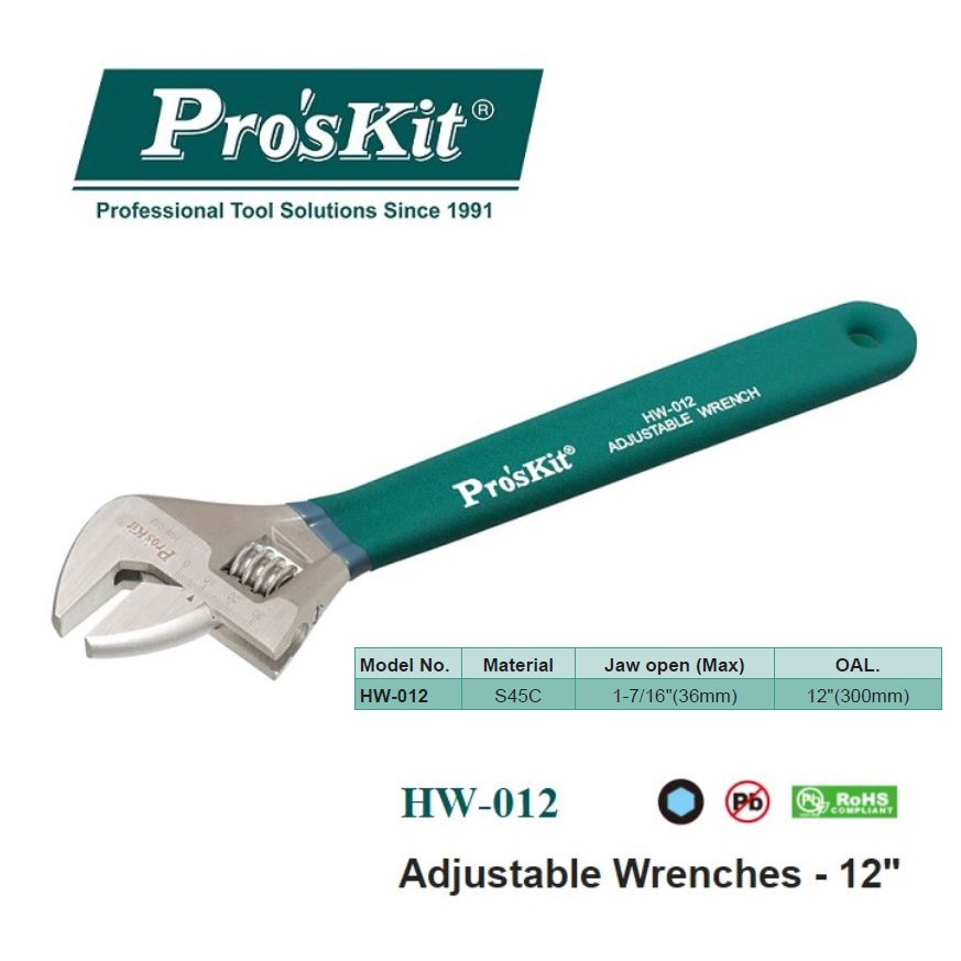 Proskit 1PK-H026 / 1PK-H028 / HW-010 / HW-012 Pro'sKit Adjustable Wrenches | Shopee Malaysia