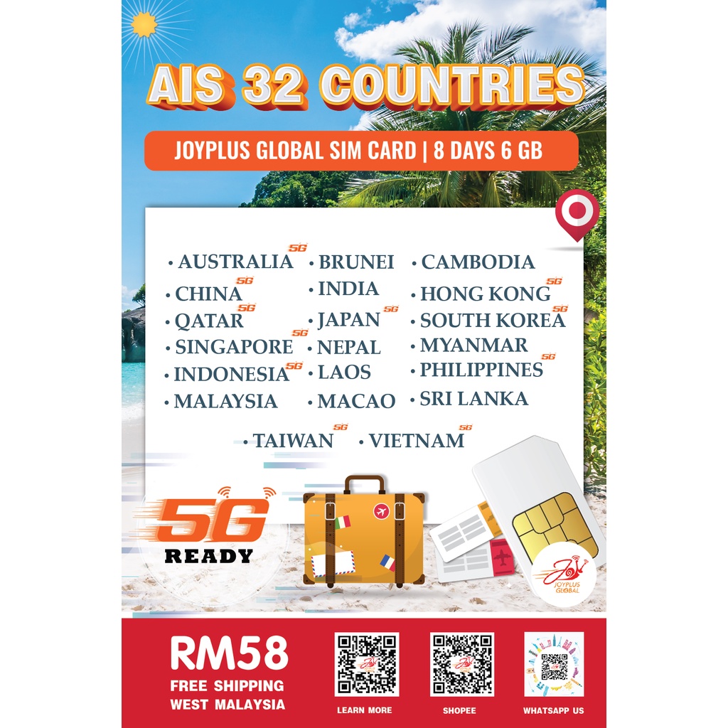 READY STOCK KL- CHINA& AIS 32 Countries 8 Days 6GB (total sum GB, no daily capped) | Shopee Malaysia