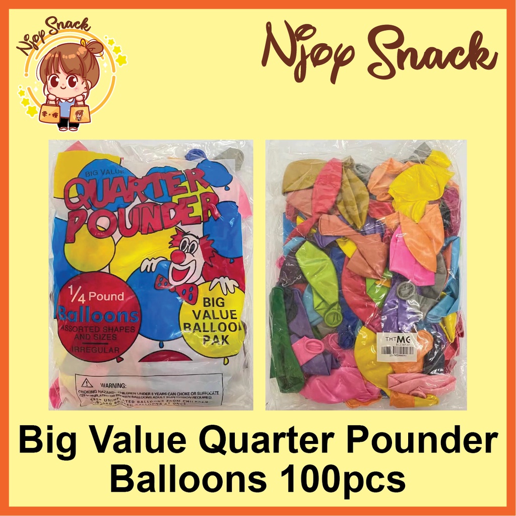 100pcs BIG VALUE QUARTER POUNDER THICK BALLOONS / ASSORTED SHAPES AND ...