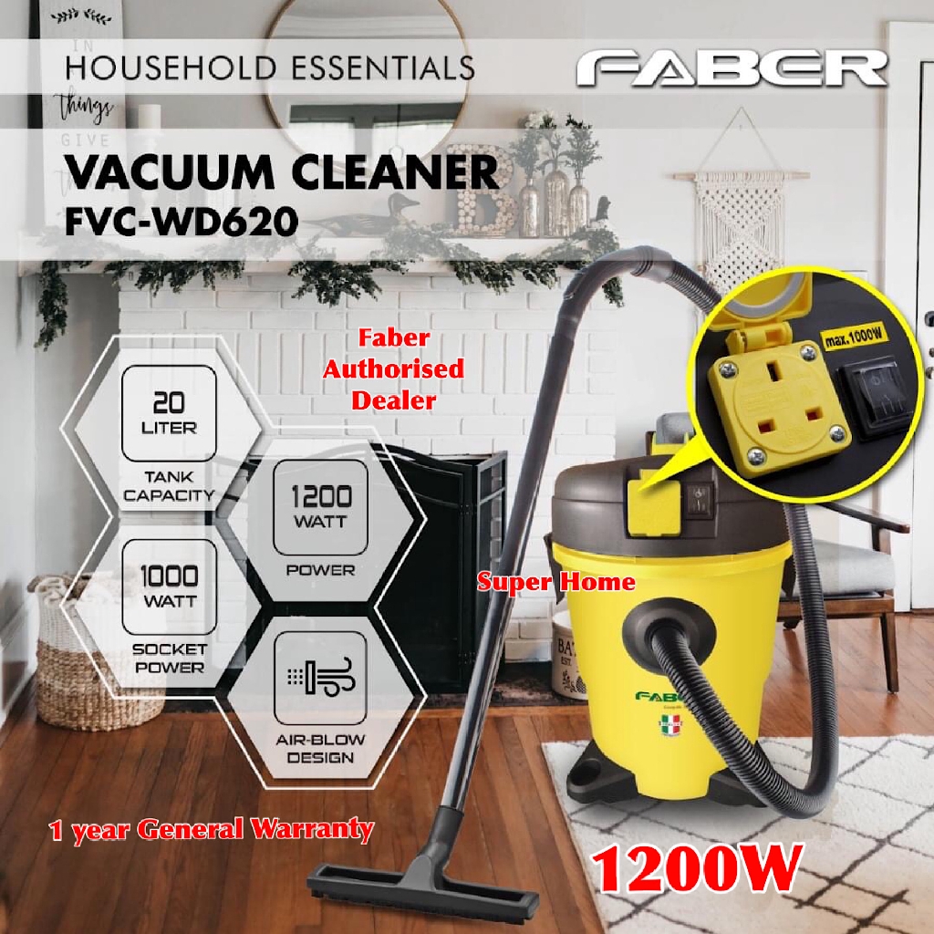 Faber Vacuum Cleaner FVC-WD 620 Wet & Dry Heavy Duty Vacuum Cleaner 20L Plastic Tank (1200w ...