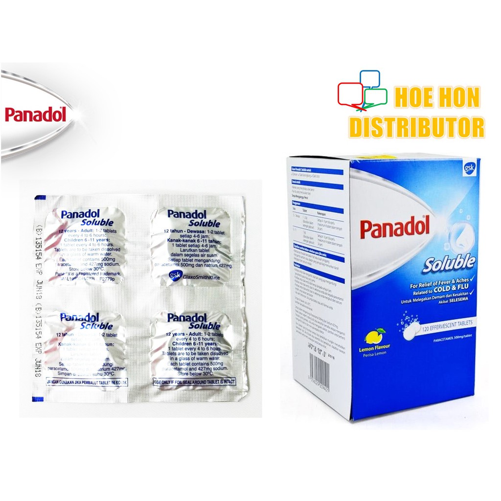 Panadol Soluble 4 Tablets Paracetamol Headache Fever Migraine Cold Flu ...